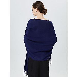 QBSM Womens Navy Blue Winter Pashmina Scarf Blanket Formal Shawls and Wraps for Evening Dresses