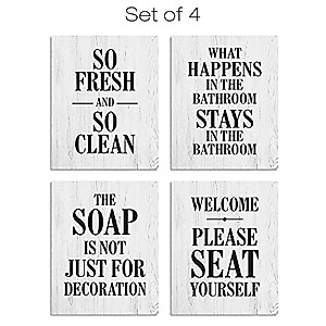 Excello Global Products Wooden Bathroom Humor Signs : Decor for Home, Restaurant, or Business - 8x10 Inches - Ready to Hang - White - (Pack of 4, Assortment 1)