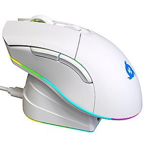 KLIM Blaze Pro Rechargeable Wireless Gaming Mouse with Charging Dock RGB - New Version - High-Precision Sensor and Long-Lasting Battery - Up to 6000 DPI - Great PC Gaming Mouse Wireless - White