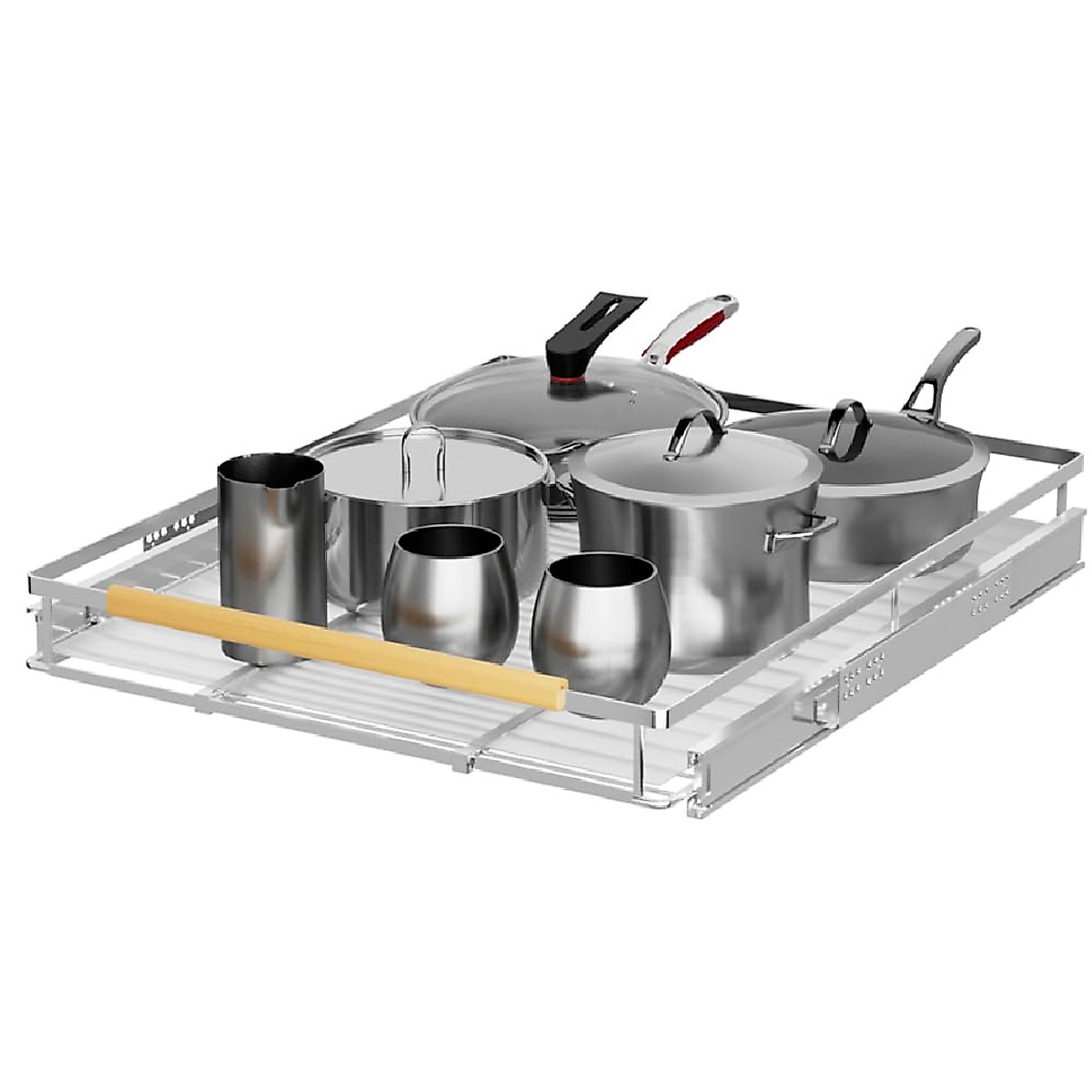 MIYUPTC Expandable Pull Out Drawer Cabinet Organizers, Slide Out Pantry Shelves Wire Pull Out Storage Shelf Drawer Basket for Kitchen Base Cabinet Organization, Chrome, 12''-18.2''W x 16.9''D