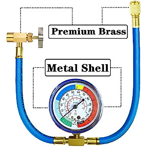 FANOVO R134A Refrigerator Freon Recharge Hose Kit, R134A AC Refrigerant Charging Hose Gauge, Bullet Piercing Valve Hose Refrigerant Can Tap, R134a Self-Sealing Adapter for Home AC Refrigerant System
