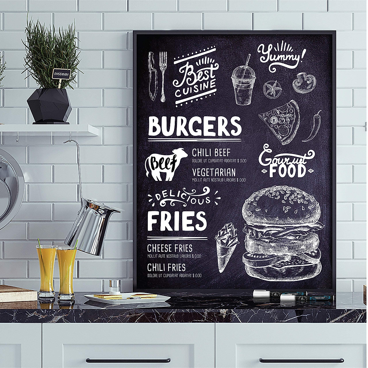 Liquid Chalk Marker Pen - White, Dry Erase for Chalkboard Signs, Windows, Blackboard, Glass with 24 Chalkboard Labels Included (6 Pack) 3-6mm Reversible Tip, 3-3mm Fine Tip