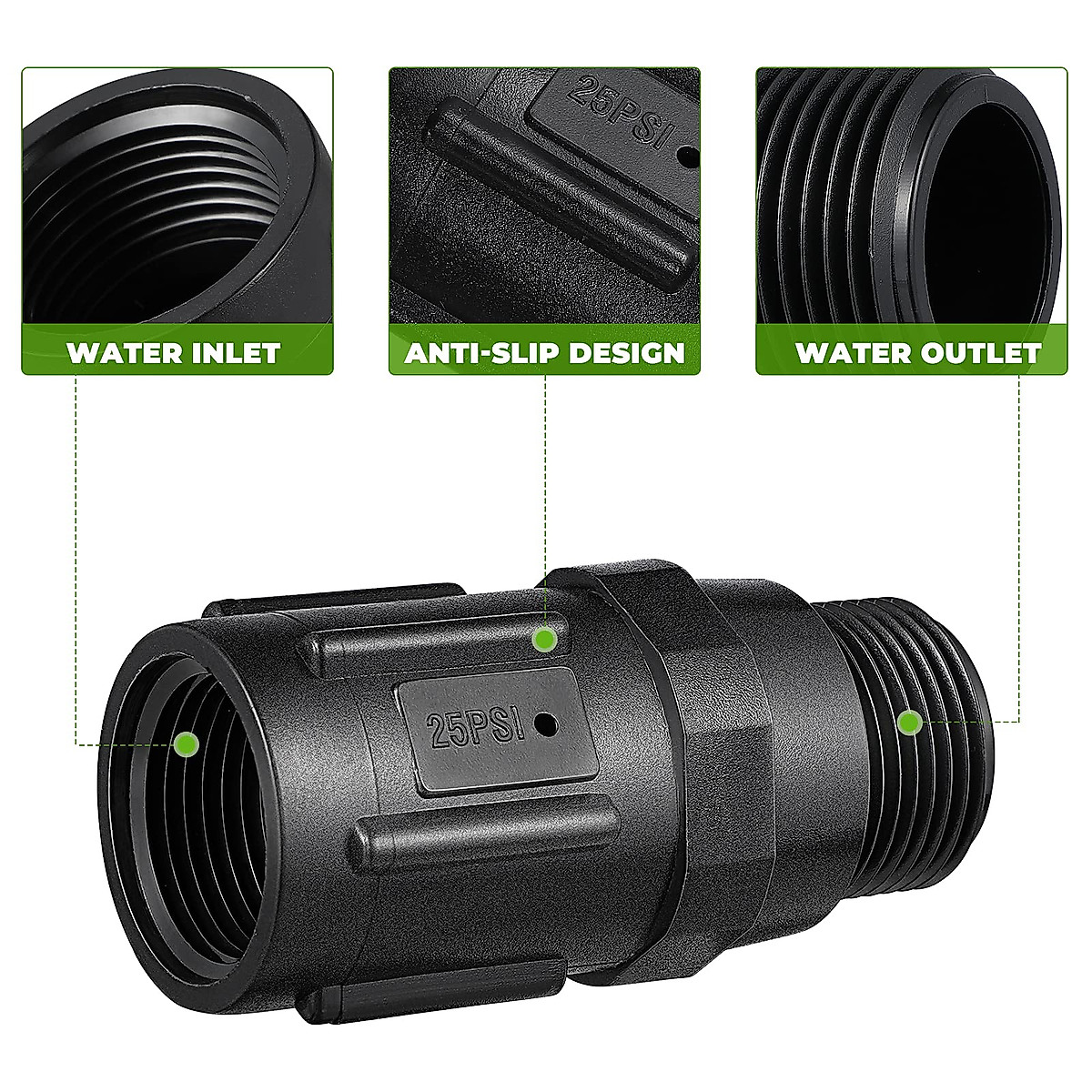 ibasenice Drip Irrigation Pressure Regulato- 3/4 inch Pressure Regulator Outdoor Drip Irrigation Water Distributing Regulator 25 PSI Replacement Reusable Pressure Regulato for Garden/Outdoor