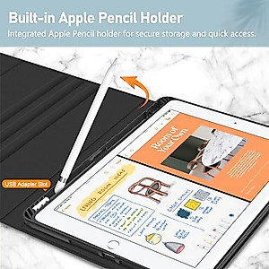 FINTIE Keyboard Case for iPad 9th / 8th / 7th Generation (2021/2020/2019) 10.2 Inch, Soft TPU Back Stand Cover with Pencil Holder, Magnetically Detachable Wireless Bluetooth Keyboard, Black