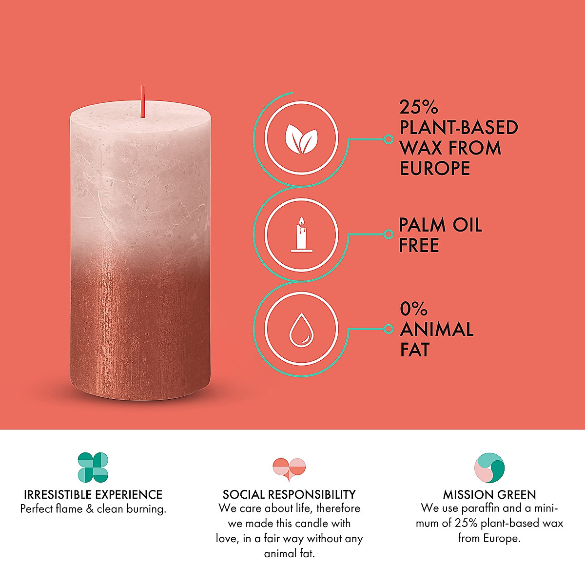 BOLSIUS 4 Pack Misty Pink/Amber Sunset Rustic Metallic Pillar Candles - 2.75 X 5 Inches - Fine European Quality - includes Natural Plant-Based Wax - Unscented Dripless Smokeless 60 Hour Candles