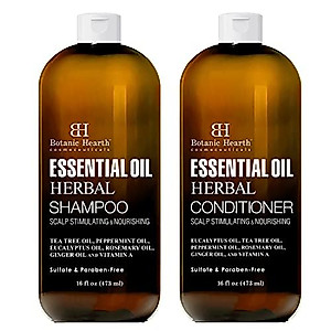 Botanic Hearth Essential Oil Herbal Shampoo and Conditioner Set - Shampoo and Conditioner for Hair Growth, Thickening & Color Safe - Sulfate Free - for All Hair Types - Men and Women - 16 fl oz each