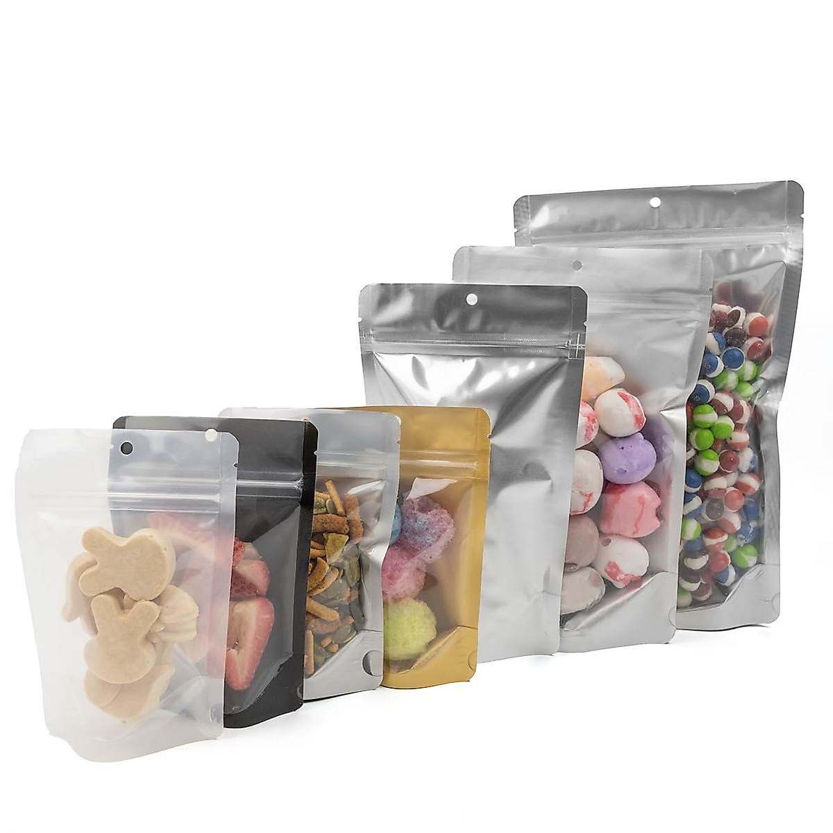 PackFreshUSA: 5 Mil Stand Up Pouch Bags Sample Kit - Silver/Clear - Black/Clear -Professional Flexible Packaging - Resealable - Seal-Top - Heat-Sealable - Hang Hole - Tear Notch