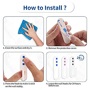 Budding Joy Wall Hooks 6 Pack, Plastic Self Adhesive Hooks for Hanging, 3M Wall Hanger Sticky Hooks, Shower Towel Hook for Bathroom Kitchen Door Home