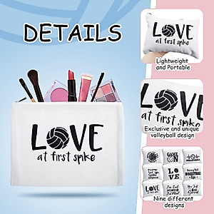 9 Pieces Volleyball Makeup Bags Canvas Cosmetic Bags with Words Volleyball Makeup Case Portable Travel Storage Case Volleyball Pouch Toiletry Bag with Zipper for Women Players Teams(White Base)