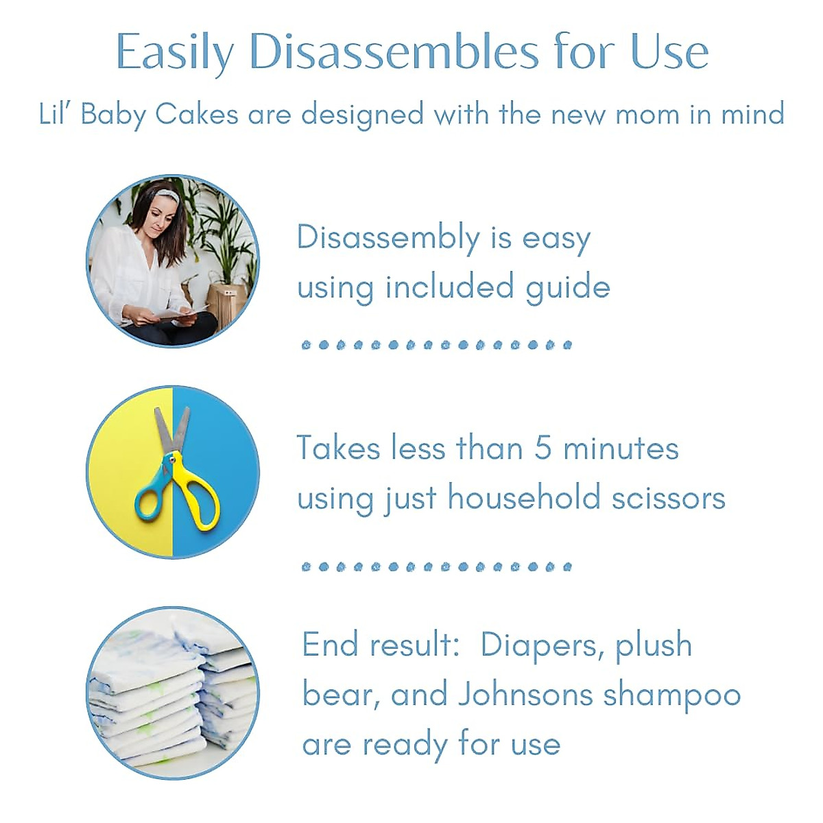 Lil' Baby Cakes Boy Blue Diaper Cake - Makes a Beautiful Baby Gift - Adorable and Practical Handmade Baby Gift with 42 Swaddler Diapers Size 1-10 in x 12 in