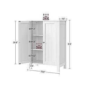 VASAGLE Bathroom Floor Storage Cabinet, Bathroom Storage Unit with 2 Adjustable Shelves, Bathroom Cabinet Freestanding, 11.8 x 23.6 x 31.5 Inches, White UBCB60W