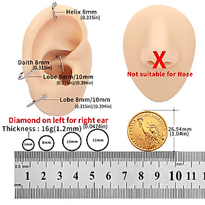 VOJO 16G G23 Titanium Daith Piercing Jewelry Heart Clicker Cartilage Tragus Earring for Women (8mm,For Right Ear Silver)