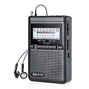 SEMIER Personal AM FM SW Pocket Radio Portable, Shortwave Walkman Transistor Radio with Best Reception, Support TF Card USB, 1200 mAh Rechargeable Battery and Stereo Earphone Jack for Jogging, Walking