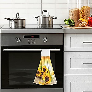 Giwawa 2 Pieces Sunrise Sunflowers Hand Towel Yellow Sunflower Hanging Towels Sunflower Floral Dish Towels Soft Fast Drying Sunflower Towels for Kitchen Bathroom Toilet Home Decorative 12x17in