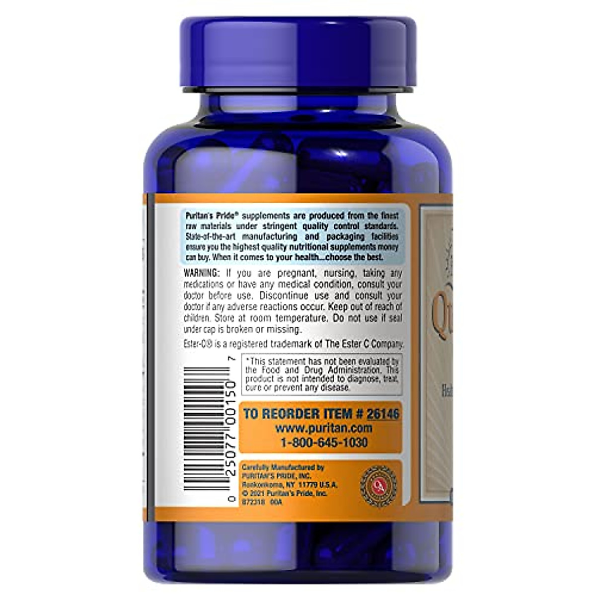 Puritans Pride Quercetin Complex with Vitamin C, Supports Upper Respiratory Health*, 100 ct