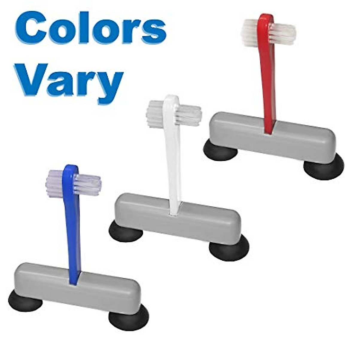 Rehabilitation Advantage Denture Scrub Brush & Suction Cup Holder,Red/Gray