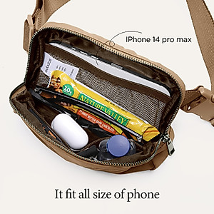 ODODOS Unisex Mini Belt Bag with Adjustable Strap Small Fanny Pack for Workout Running Traveling Hiking, Caramel