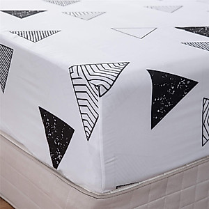 KFZ Twin Triangle Sheet Set –Triangle White Black Bedding Comforters & Sets- 4 Pieces with 1 Fitted Sheet, 1 Flat Sheet and 2 Pillowcase –Bed Sheets for Bed Frame (Top Triangle, White, Twin)