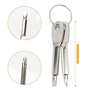 MJIYA Pocket Screwdriver, Keychain Screwdriver Dual-purpose: Flat Head Screwdriver & Small Phillips Head Screwdriver Set, Mens Keychain Tool, Screwdriver Gadgets (S, Silver)
