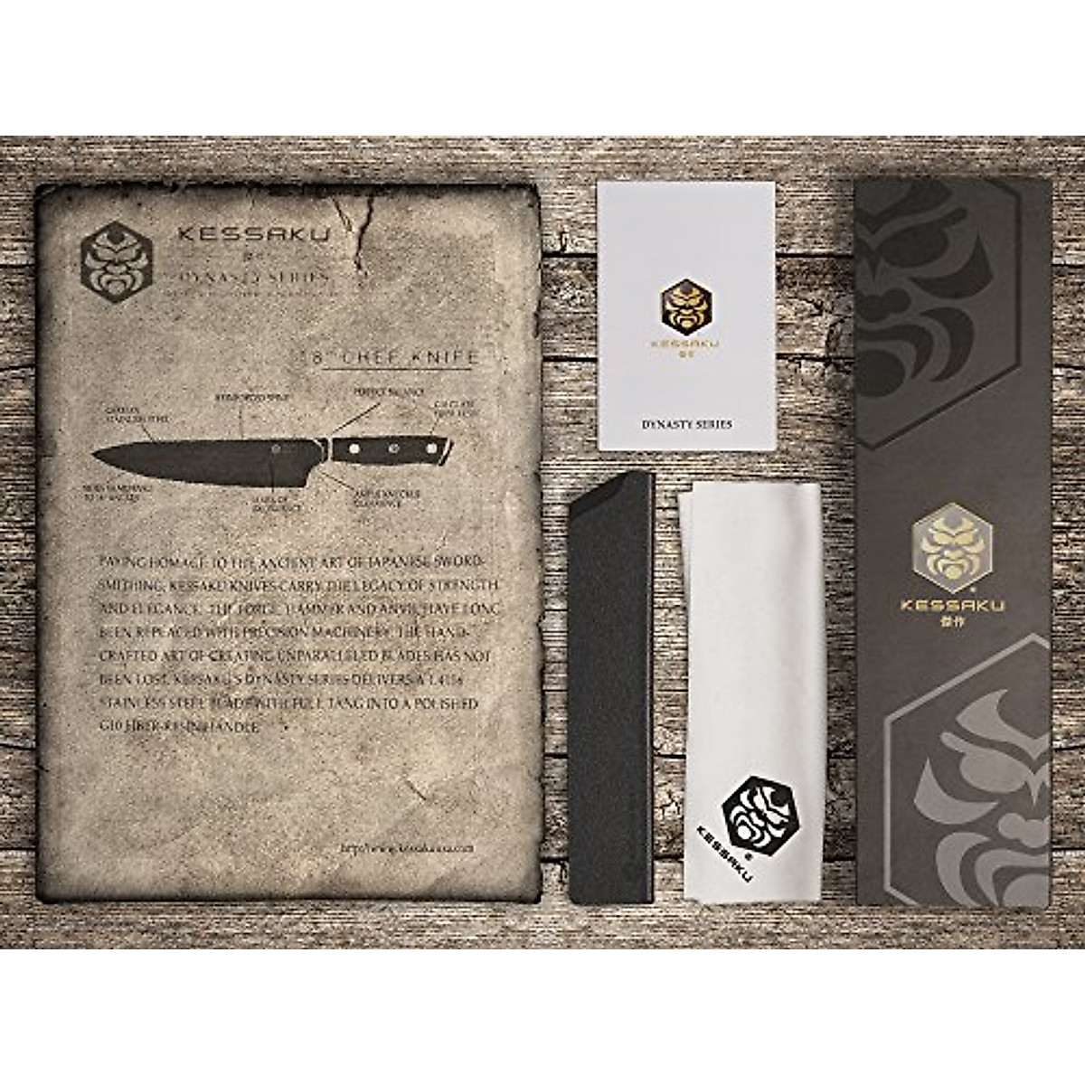 KESSAKU Chef Knife - 8 inch - Dynasty Series - Razor Sharp Kitchen Knife - Forged ThyssenKrupp German High Carbon Stainless Steel - G10 Garolite Handle with Blade Guard