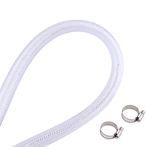 DERPIPE Soft Braided PVC Tubing - 3/4" ID x 1" OD High Pressure Clear Flexible PVC Tube Reinforced Vinyl Hose for Water, Oil with 2pcs Hose Clamps (10Ft)