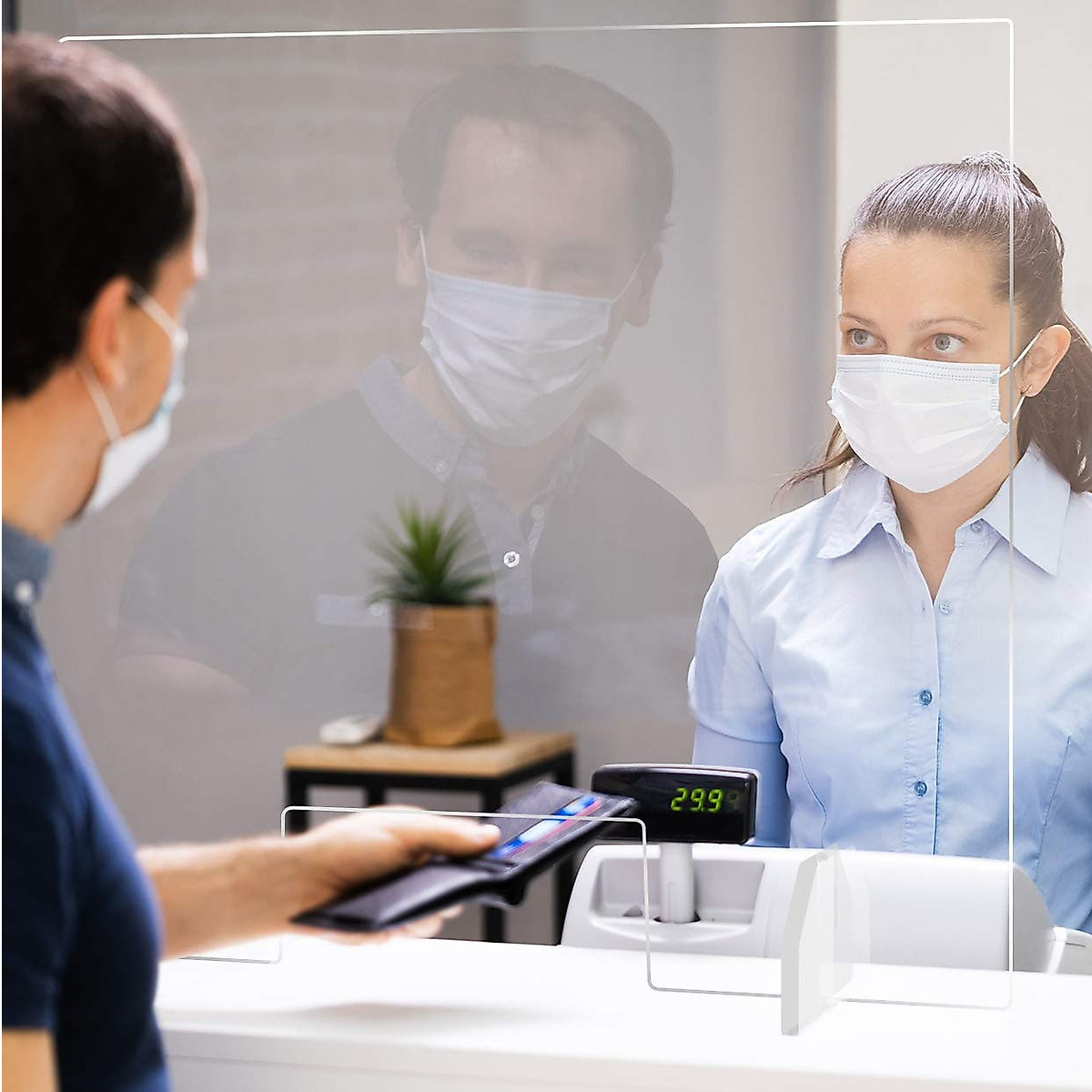 Countertop Desk Sneeze Guard- Protective Partition, Plexiglass Shield Barrier for Coughing, Sneezing, Droplets - Acrylic Divider Panel