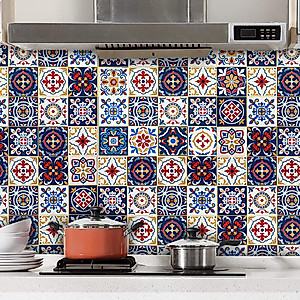 Peel and Stick Wallpaper Boho Colorful Tile Contact Paper Removable Boho Wallpaper Self Adhesive Wallpaper Waterproof Contact Paper Decorative Cabinets Furniture Shelf Drawer Liner 17.7"x78.7"