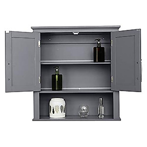 Kcelarec Bathroom Cabinet Wall Mounted with Doors, Wood Hanging Cabinet, Wall Cabinets with Doors and Shelves Over The Toilet, Bathroom Wall Cabinet Gray