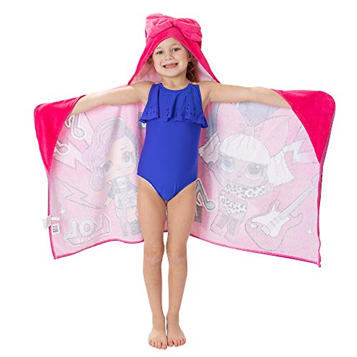 L.O.L. Surprise Soft Cotton Hooded Bath Towel Wrap, 24” x 50”, Pink