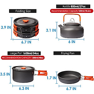 Gutsdoor Camping Cookware Set Camping Cooking Set Non Stick Family Backpacking cooking set Lightweight Stackable Pot Pan Kettle Bowls with Storage Bag for Outdoor Hiking (10 Piece/Set)