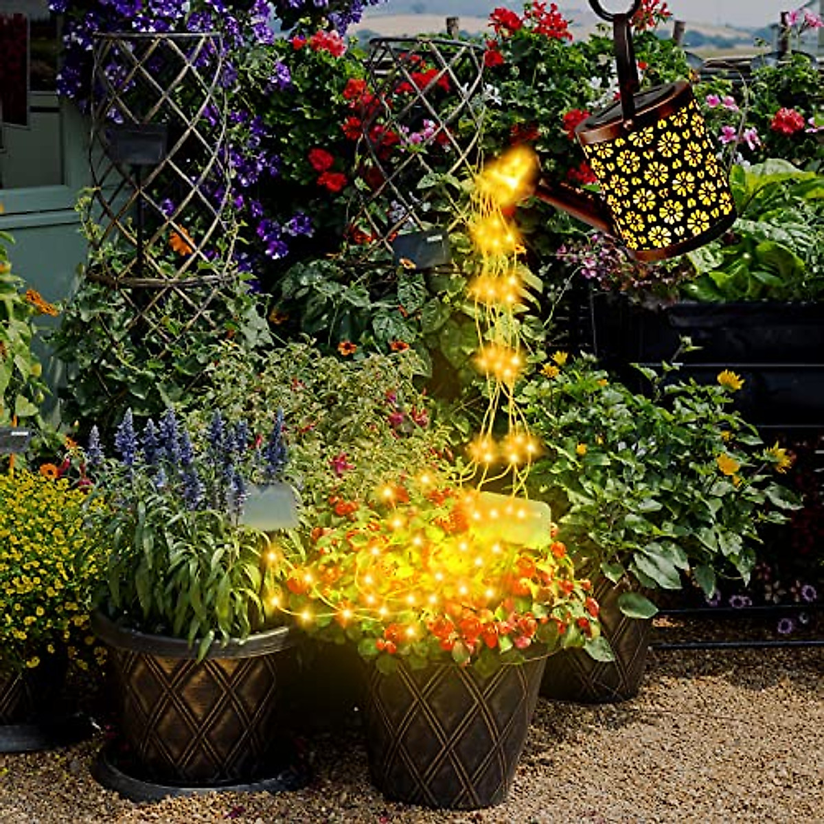 Garden Decor Solar Lights Outdoor Watering Can Decoration Hanging Lantern Waterproof for Lawn Patio Garden Courtyard Yard Pathway Walkway Outdoor Gardening, Gift for Mom Grandma Women Birthday