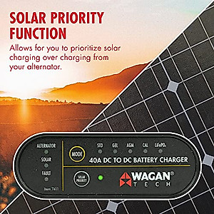 Wagan EL7411 12V 40A DC to DC Battery Charger with Solar Input MPPT Controller for SLA, Flooded, Gel, AGM, Calcium and Lithium, Using Multi-Stage Charging in RVs, Vehicles, Boats and Yachts