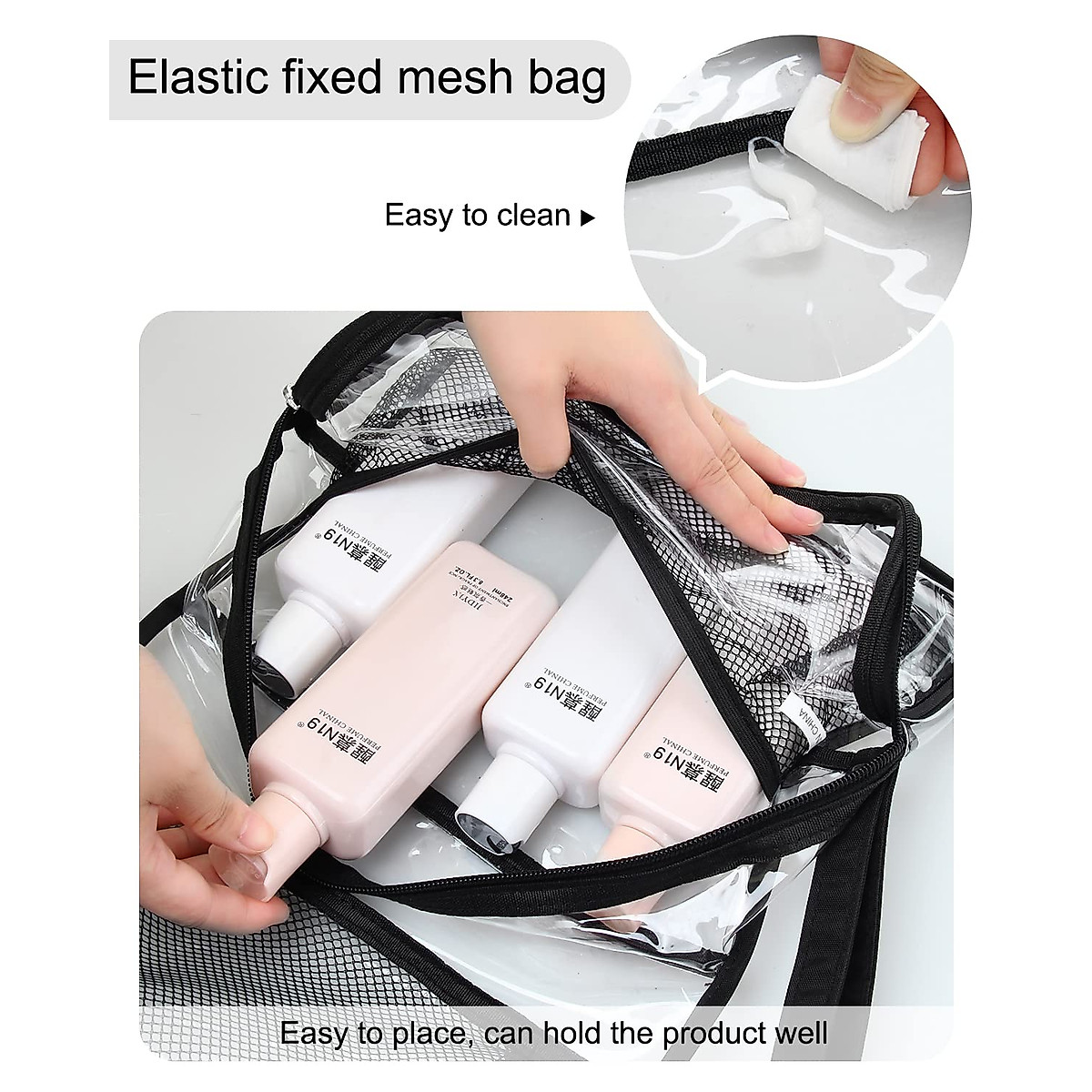 Clear Toiletry Bags for Traveling, Hanging Toiletry Bag for Women and Men with TSA Approved 3-1-1 Small Pouch, Large Travel Makeup Bag Cosmetic Organizer Pouch for Toiletries, Full Sized Container