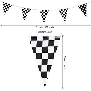RUBFAC 170ft 120pcs Black and White Checkered Flag Banner Racing Flags Pennant Banner, Nascar Theme Race Car Monster Truck Birthday Party Decorations, Monster Jam Party Supplies