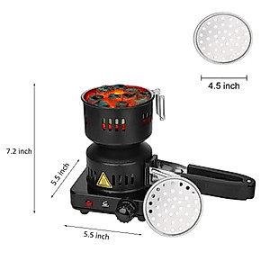 Multipurpose Charcoal Starter - Coal Burner Hot Plate Electric Stove Coconut Starter with Stainless Detachable Tongs, 4.9Ft Longer Cords, 650W Faster Heating for BBQ Kitchen etc.