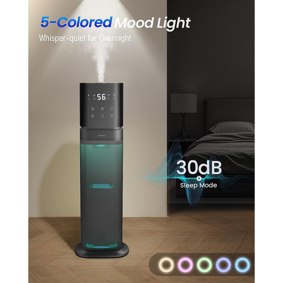 AILINKE Smart Humidifier Large Room, 2.1Gal/8L Humidifiers for Bedroom with Extended Tube&Night Light, Whole House Cool Mist Humidifiers 1000 sq.ft., WIFI App&Voice Control, School/Office/Warehouse