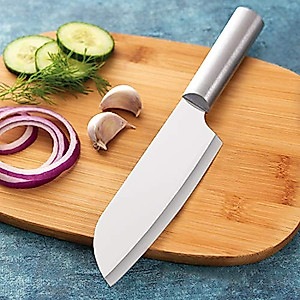 Rada Cutlery Oak Block 7 Pc Stainless Steel Kitchen Knife Set with Aluminum, Silver Handle