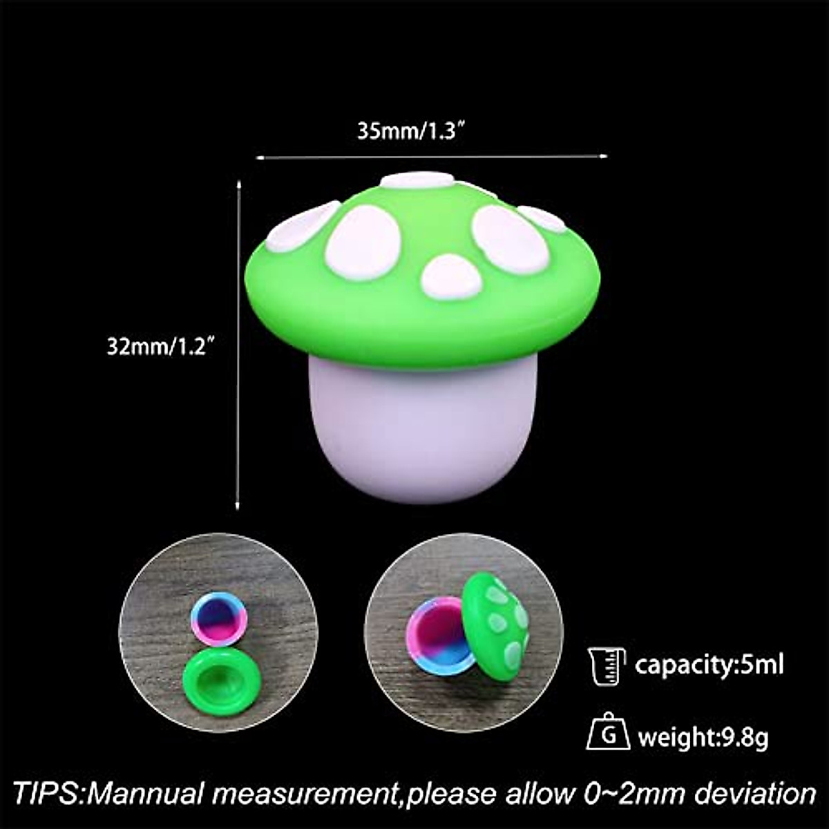 Silicone Concentrate Wa.x Container Non-stick Muilt Use Jar Bottle Containers, 5PCS Mushroom Jars Glow in Dark Suitable for Storage clay, Skin cream, Paint, Lip Balm