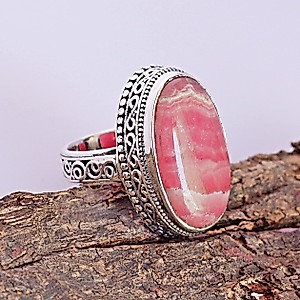 Ravishing Impressions Rhodochrosite Gemstone 925 Sterling Silver Ring Marvelous Handmade Jewellery Gift For Her