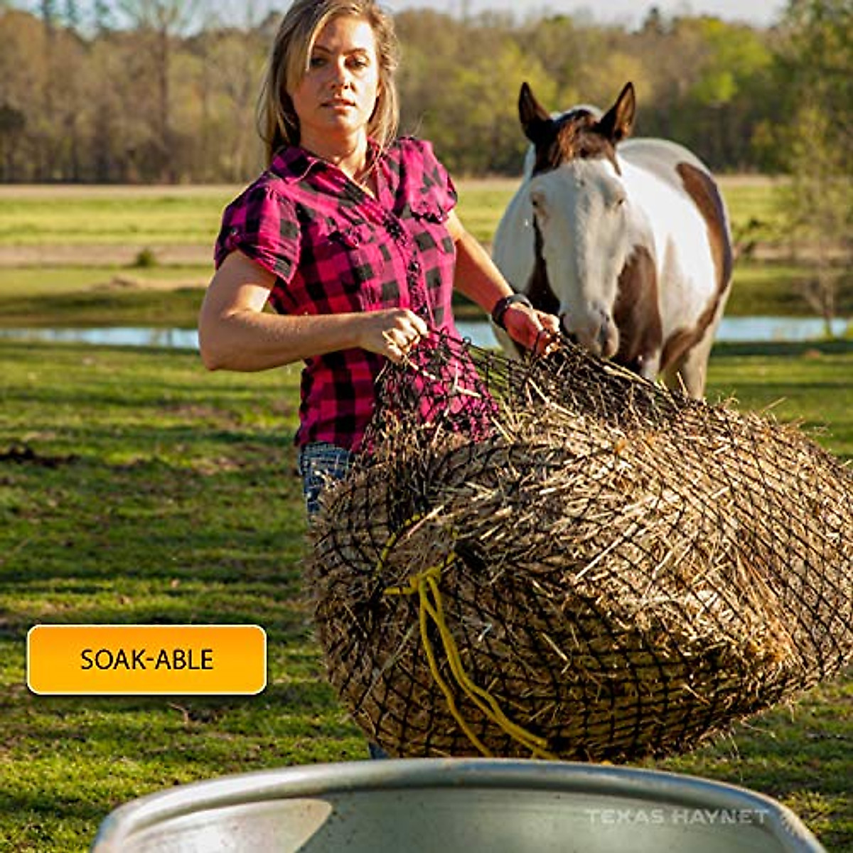 Texas Haynet - Square Net Hay Holder for Horses - Durable Nylon Square Bale Hay Net Slow Feed - American Made Hay Rope Net - Easily Fits Bales 36x18x18” with 1.5” Holes