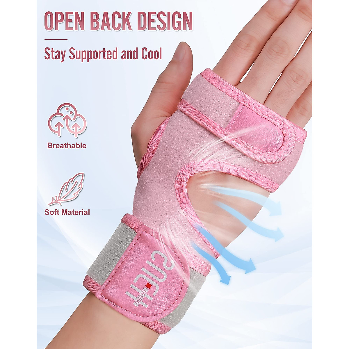 SUEH DESIGN Carpal Tunnel Wrist Brace Night Support, Adjustable Wrist Wrap for Tendonitis Arthritis and Workout Pains Relief, Wrist Splint for Right Hand, Pink