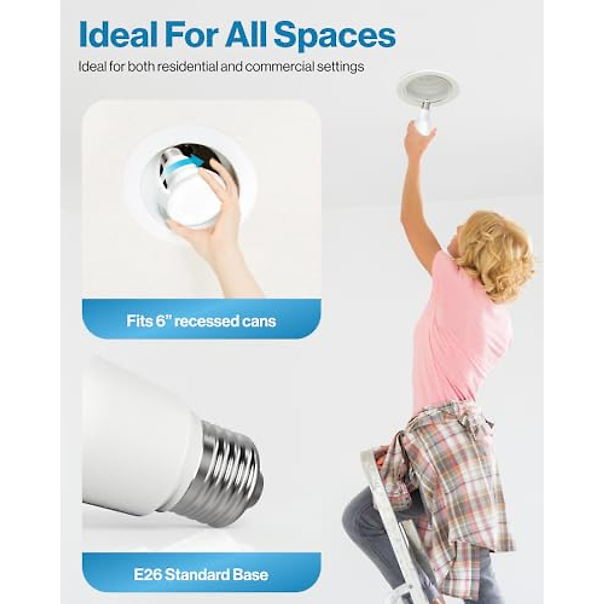 Sunco 6 Pack BR40 Light Bulbs, LED Indoor Flood Light, Dimmable, CRI94 3000K Warm White, 100W Equivalent 17W, 1400 Lumens, E26 Base, Indoor Residential Recessed Can Lights,High Lumens - UL