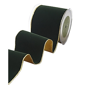 May Arts Green 4 Inch Velvet Ribbon with Gold Backing, 10 yd