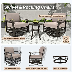 Piltwoff 10-Seat Aluminum Patio Furniture Set with Swivel Chairs,8 Piece Metal Outdoor Sectional Sofa w/45in 55000BTU Fire Pit,Swivel Rocking Chairs with Side Coffee Table,Sand