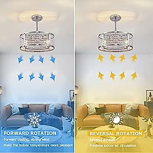 Flush Mount Caged Ceiling Fan with Lights Remote Control, Low Profile Ceiling Fan with Light Small Modern Bladeless Ceiling Fan with Reversible 6 Speeds Motor for Bedroom Dining Room (Brushed Nickel)