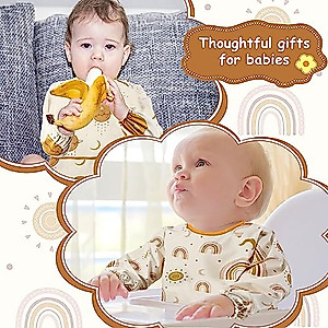 Jeyiour 6 Pack Long Sleeve Baby Bibs Mess Proof Bib Washable Feeding Bib Waterproof Smock Bib for Infant Toddler 6-24 Months(Boho Style)