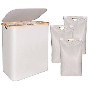 zzolee - Laundry Basket 140L with Lid, Extra Large Laundry Hamper with 3 Removable Liners (3 Compartments), Holds Up to A Week's Worth of Clothes for Family, 22x15x26 inch (Beige)