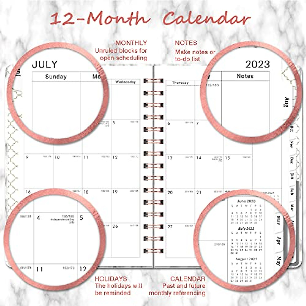 Planner 2023-2024 - Weekly Monthly Planner 2023-2024, JULY 2023 - DECEMBER 2024, Calendar Planner 2023-2024, 8.43" x 6.3", 2023-2024 Planner with Flexible Spiral Hardcover, Coated Tabs, Inner Pocket