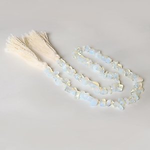Natural Gemstone Bead Garland with Tassel,31inch Farmhouse Rustic Country Table Decor Prayer Healing Beads Boho Wall Shelf Hanging Decoration (Opal)