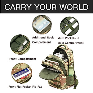 outdoor plus Camo Backpack,Military Boys Backpacks for School,40LArmy Bookbag with USB Charging Port Waterproof